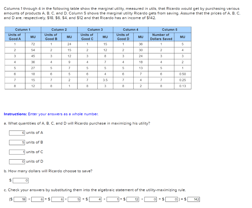 Solved Columns 1 through 4 in the following table show the | Chegg.com