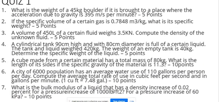 Solved QUIZ 1 1. What is the weight of a 45kg boulder if it | Chegg.com