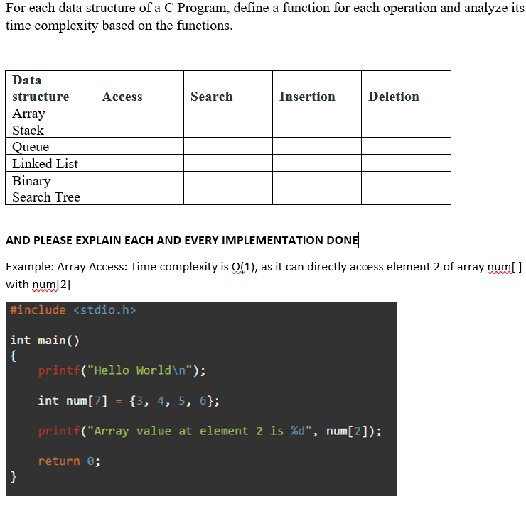 For each data structure of a C Program, define a | Chegg.com