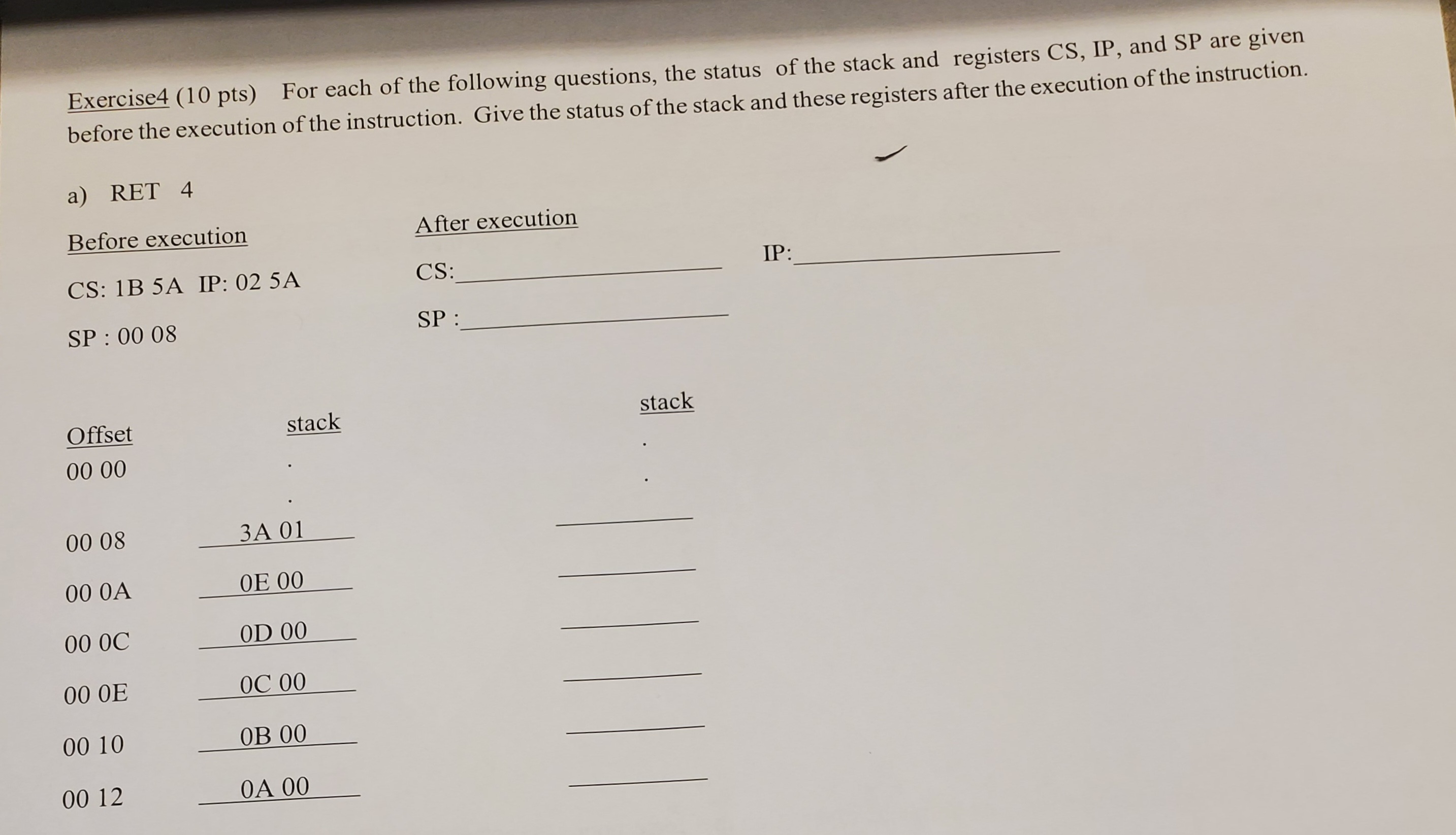 Solved Exercise4 (10 pts) For each of the following | Chegg.com