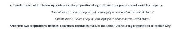 Solved 2. Translate each of the following sentences into | Chegg.com