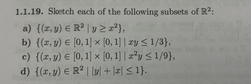 Solved 1.1.19. Sketch each of the following subsets of R2 : | Chegg.com