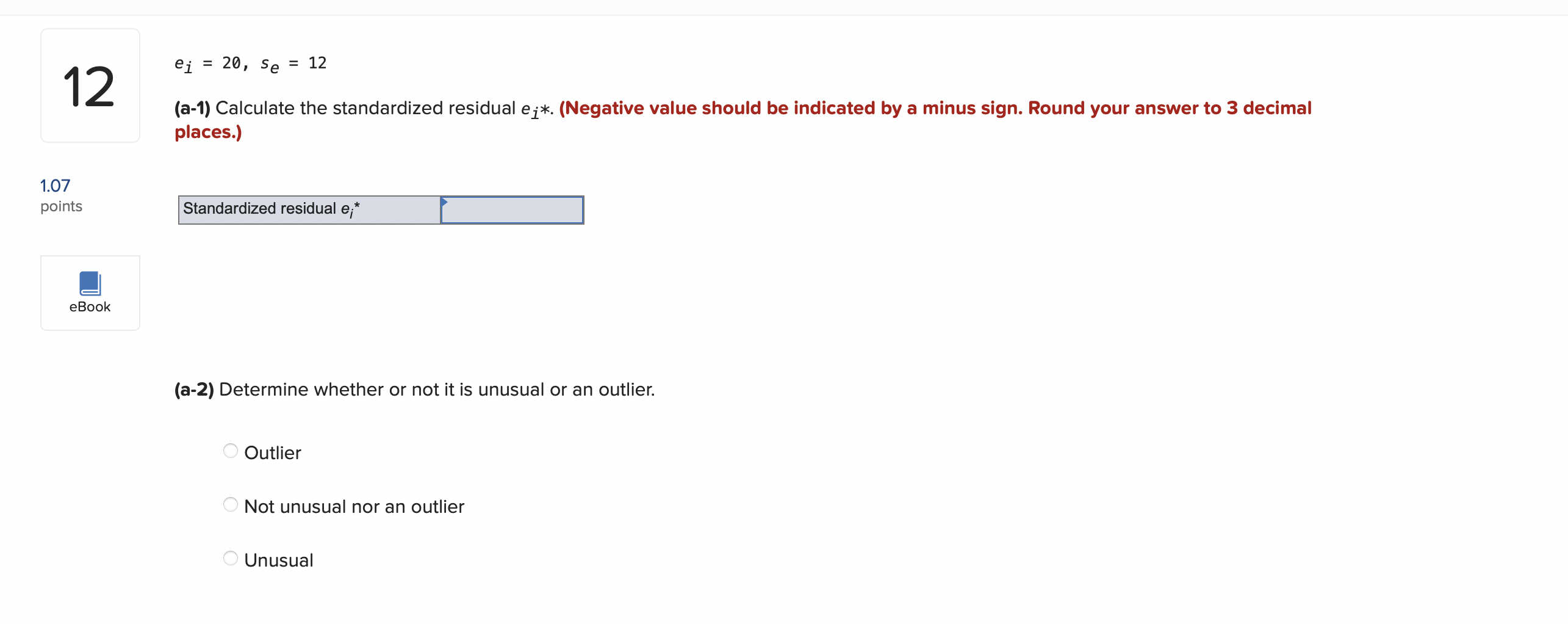 Solved ei=20,se=12 (a-1) Calculate the standardized residual | Chegg.com