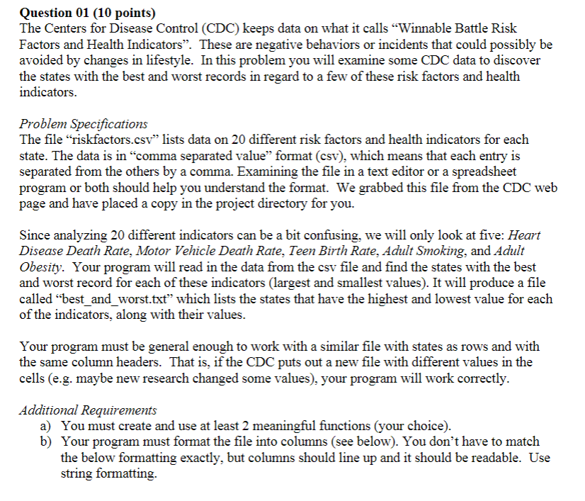 Solved Question 01 (10 points) The Centers for Disease | Chegg.com