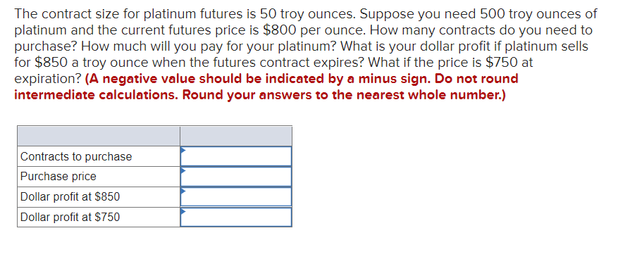 Solved The contract size for platinum futures is 50 troy | Chegg.com