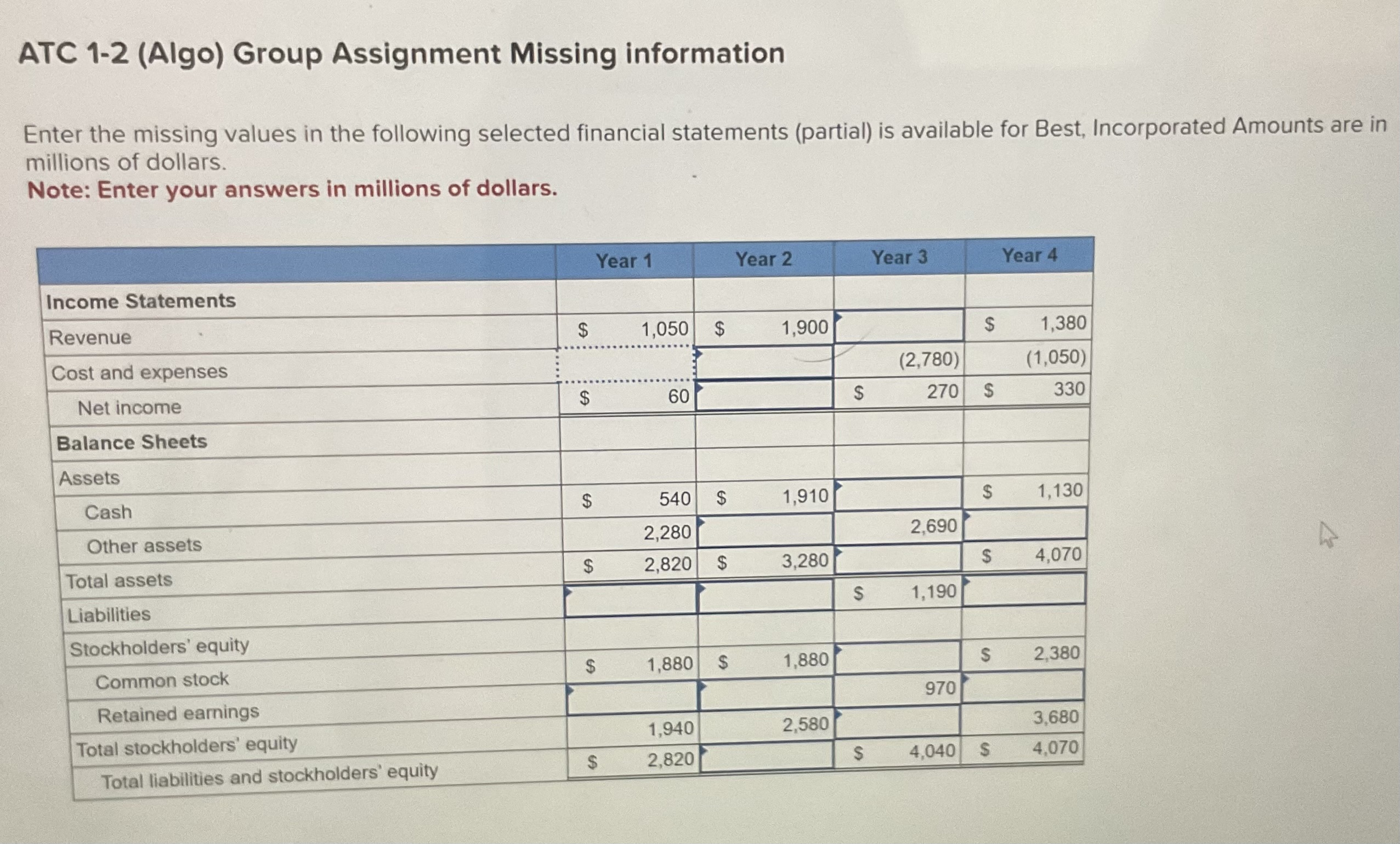 ATC 1-2 (Algo) Group Assignment Missing information | Chegg.com