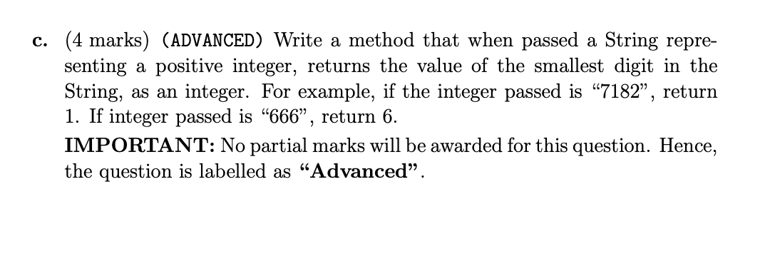 Solved (4 marks) (ADVANCED) Write a method that when passed | Chegg.com