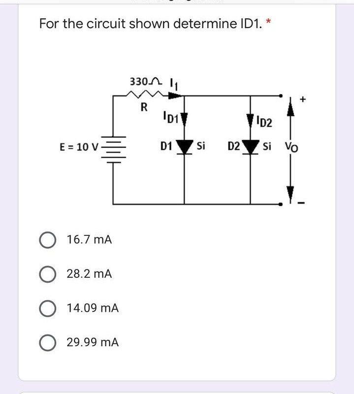 Solved For the circuit shown determine ID1. * 330.0 11 + R | Chegg.com