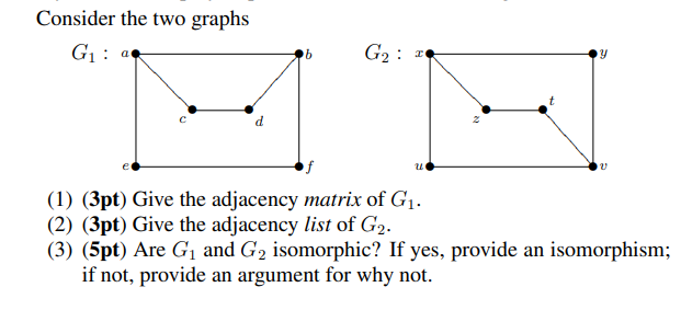 Solved Consider the two graphs G1 : 1 b G2 : y d u (1) (3pt) | Chegg.com