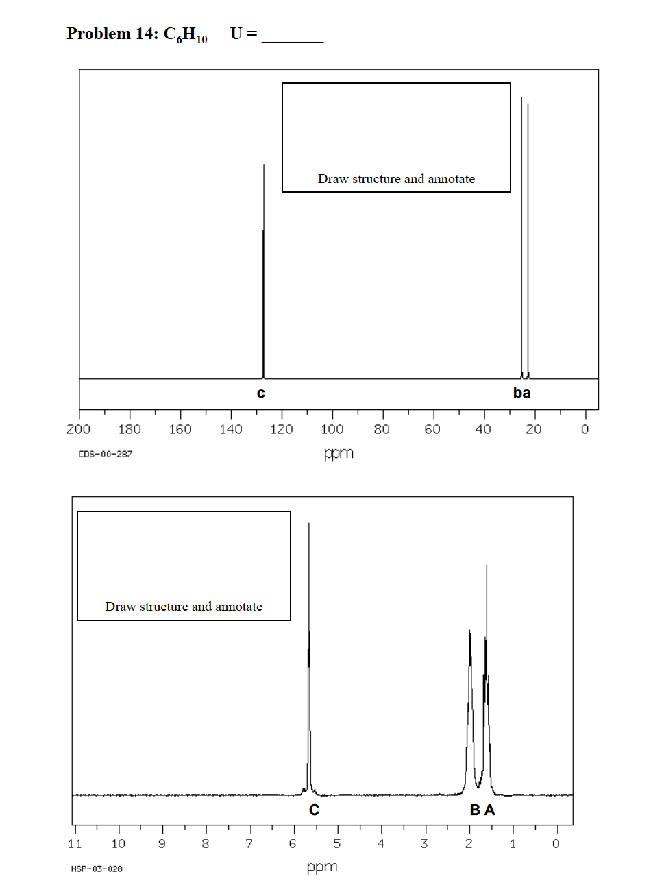 Problem 14: C6H10U= Draw structure and annotate C B A | Chegg.com