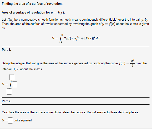 Solved Finding the area of a surface of revolution. Area of | Chegg.com