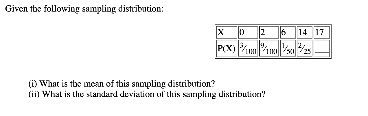 Solved Given the following sampling distribution |X |14|17 | Chegg.com