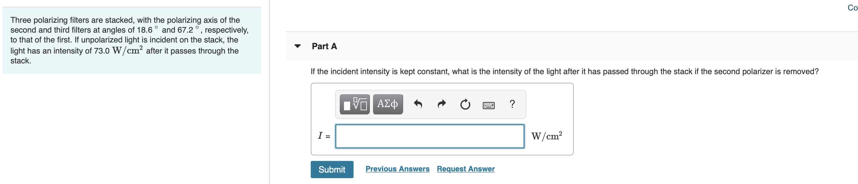 Solved Three polarizing filters are stacked, with the | Chegg.com