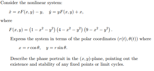 Solved Consider the nonlinear system: | Chegg.com
