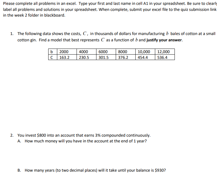 Solved Please complete all problems in an excel. Type your | Chegg.com