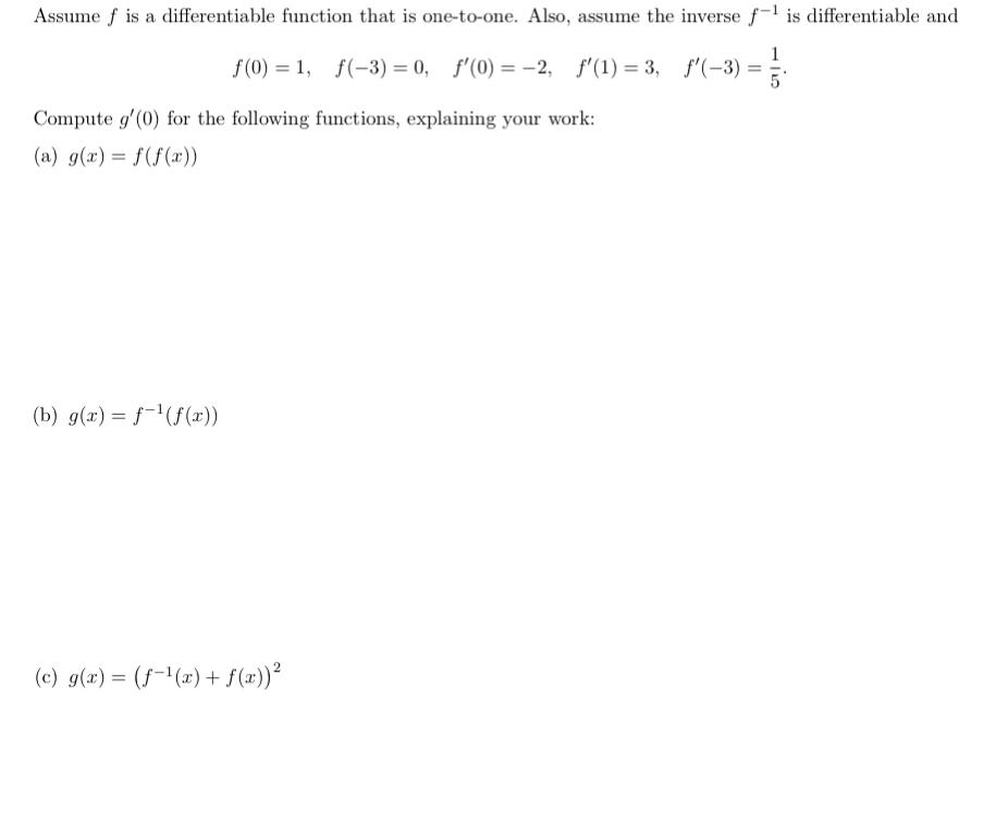 Solved Assume f is a differentiable function that is | Chegg.com