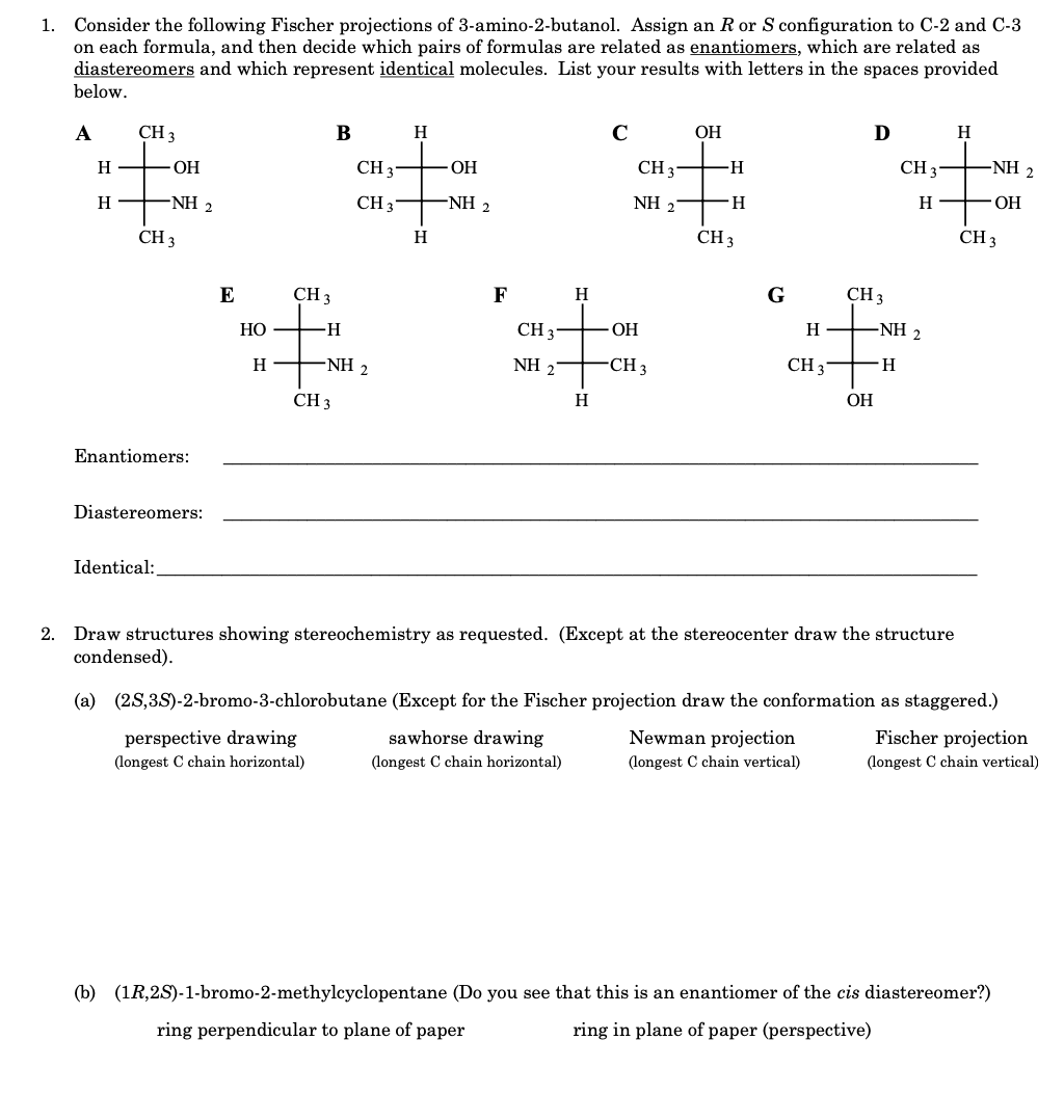 Solved 1. Consider the following Fischer projections of | Chegg.com