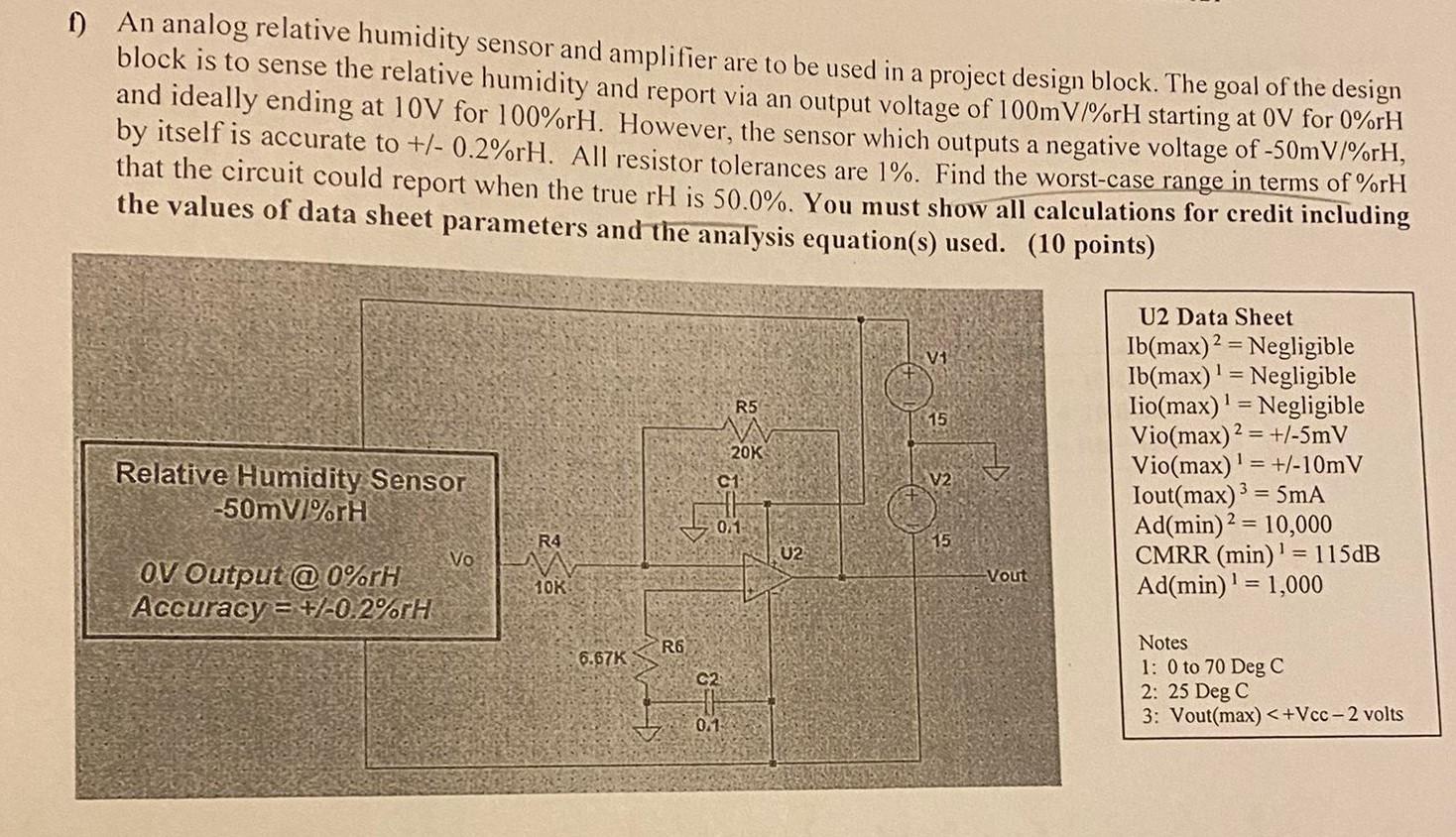 1). An analog relative humidity sensor and amplifier | Chegg.com