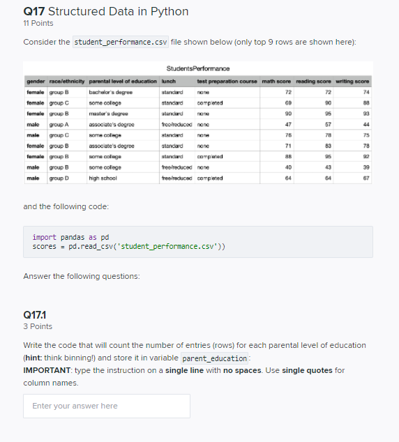 Solved Q17 Structured Data in Python 11 Points Consider the | Chegg.com