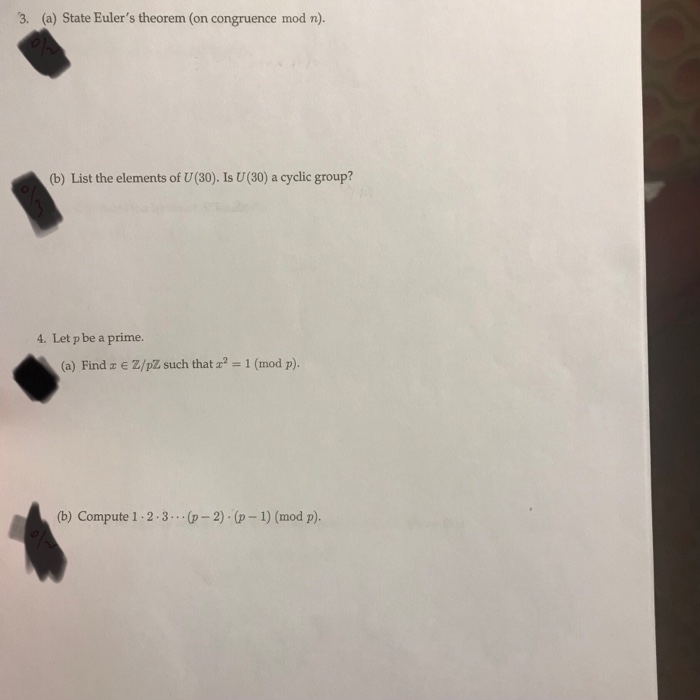 Solved 3. (a) State Euler's theorem (on congruence mod n). | Chegg.com