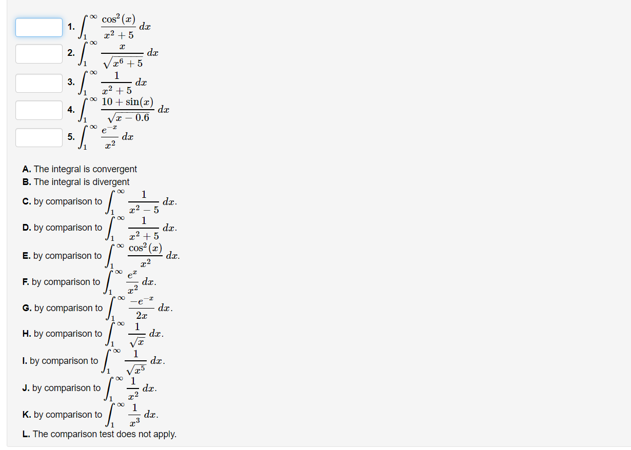 Solved (1 point) For each of the improper integrals below, | Chegg.com