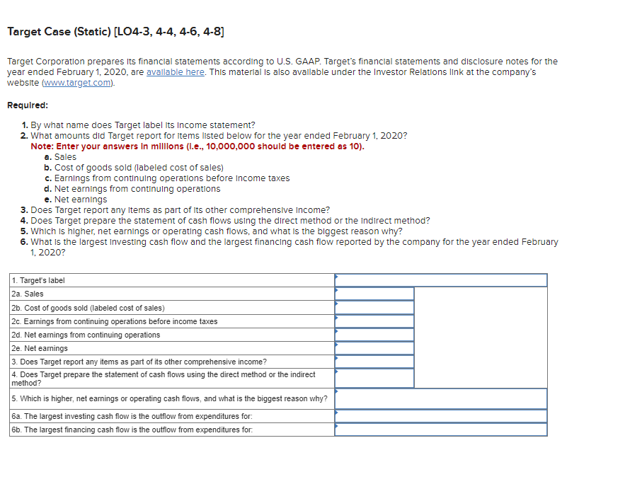 Solved Target Case (Static) [LO4-3, 4-4, 4-6, 4-8]Target | Chegg.com