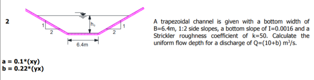Solved 2 A trapezoidal channel is given with a bottom width | Chegg.com