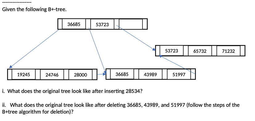 Solved can someone help me with theses B+ trees. The two | Chegg.com