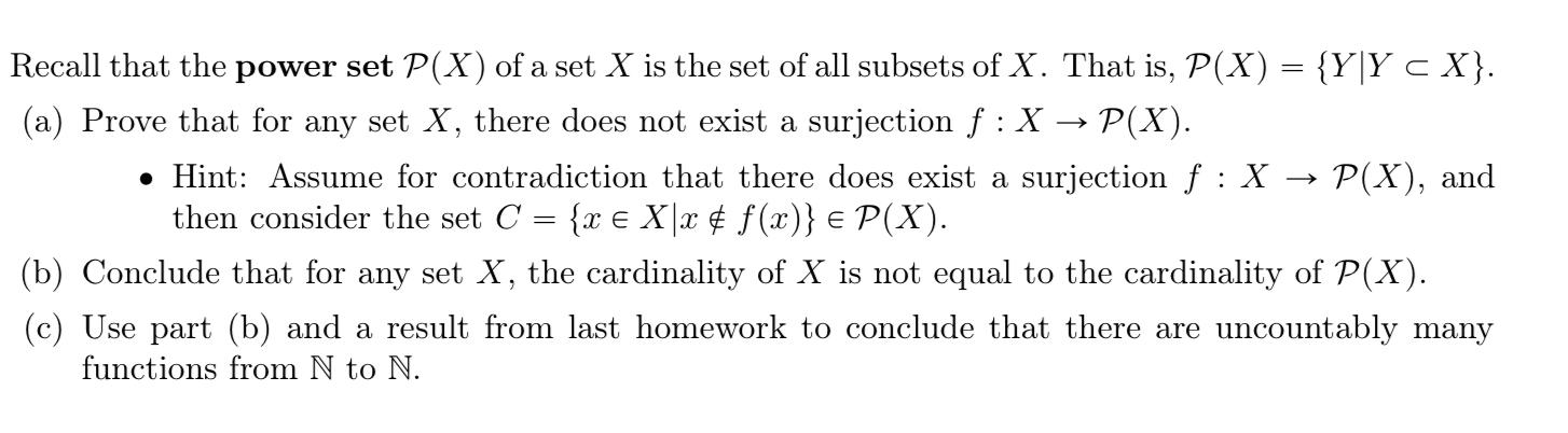 Solved Recall that the power set P(X) of a set X is the set | Chegg.com