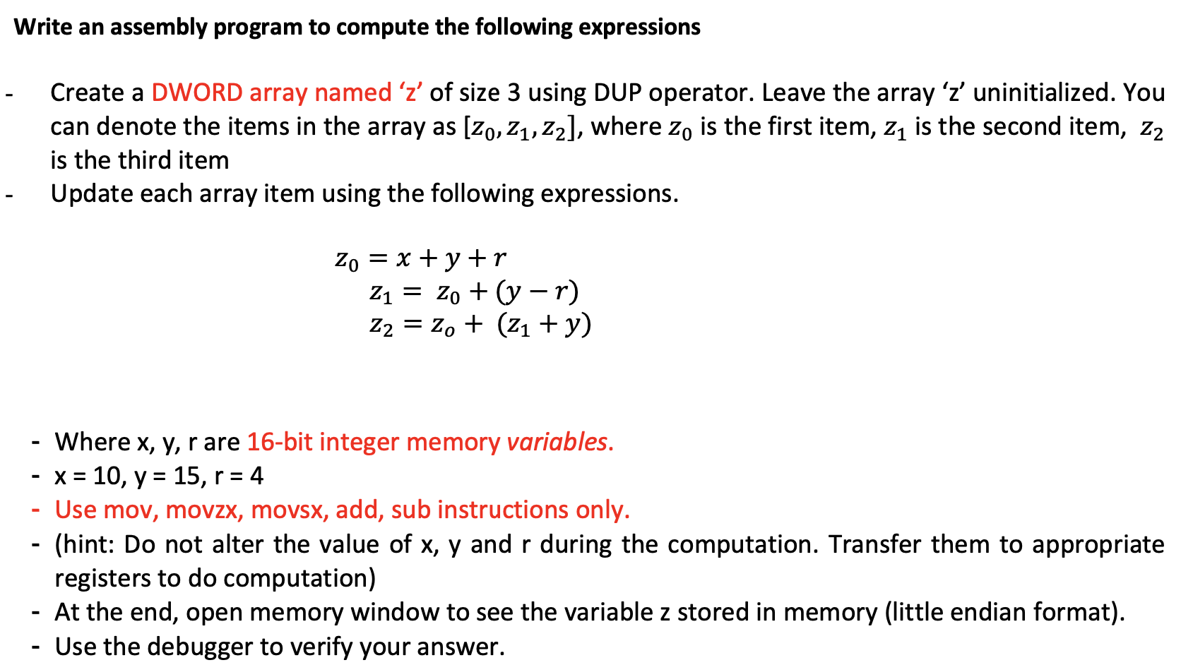Solved Write an assembly program to compute the following | Chegg.com