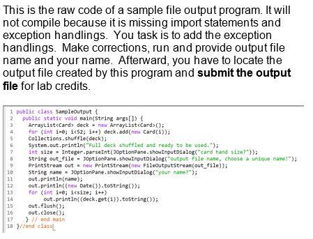Solved public class SampleOutput { public static void | Chegg.com