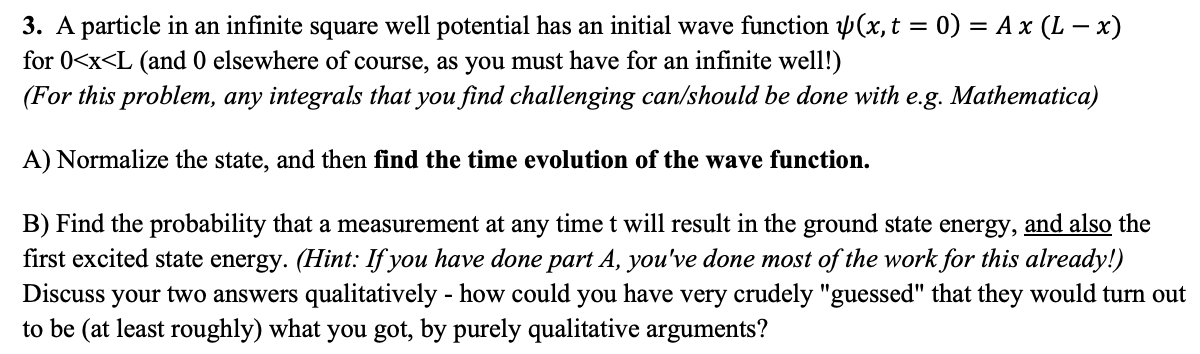 Solved 3. A particle in an infinite square well potential | Chegg.com