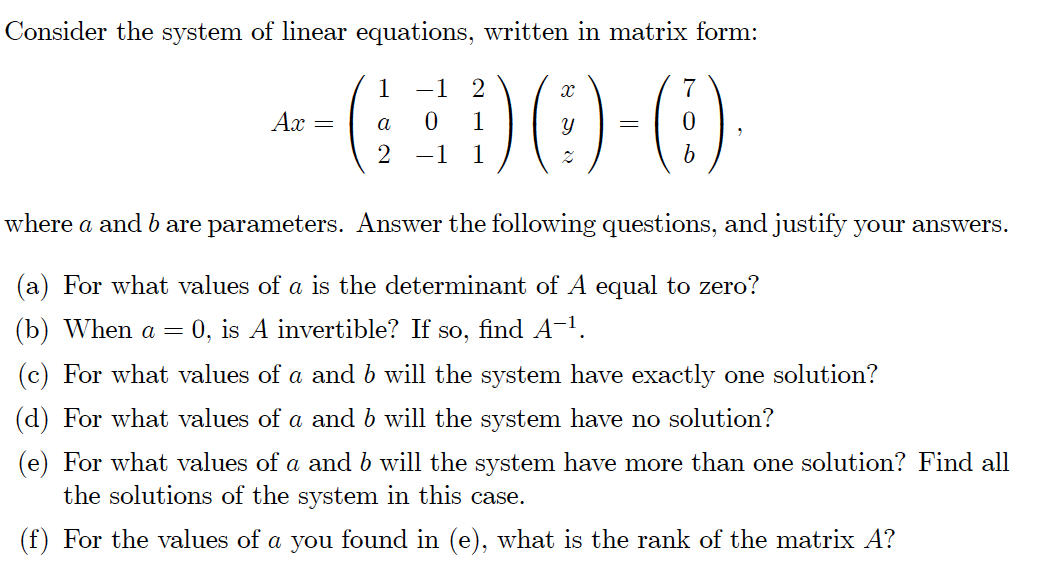 Solved Consider the system of linear equations, written in | Chegg.com