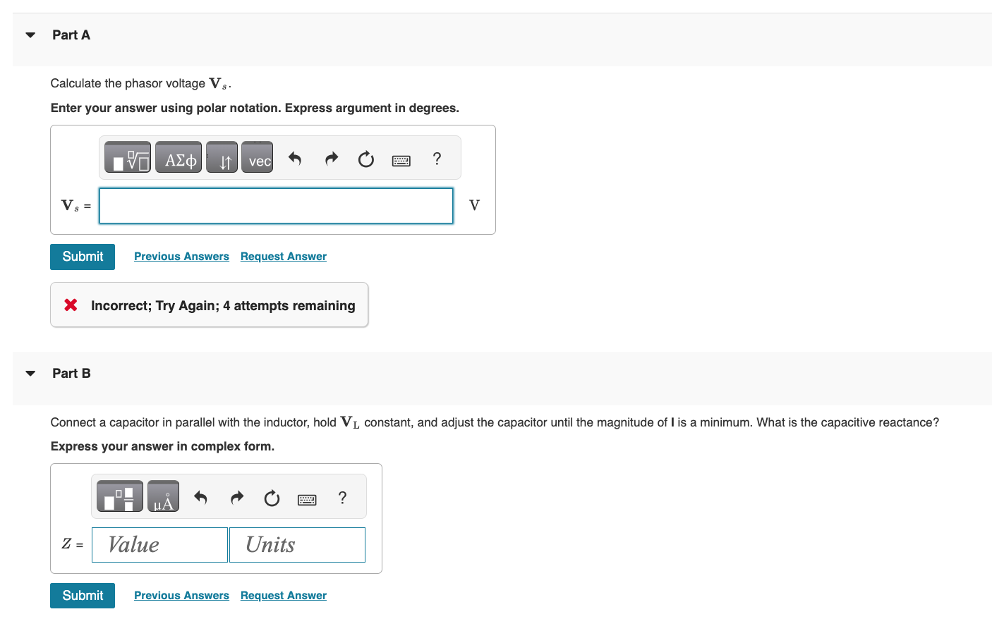 Solved Calculate the phasor voltage Vs. Enter your answer | Chegg.com
