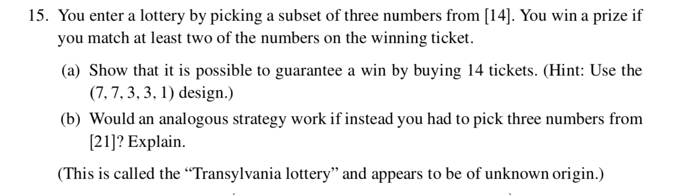 Solved 15. You enter a lottery by picking a subset of three | Chegg.com