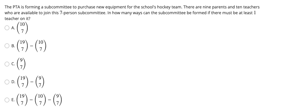 Solved The PTA is forming a subcommittee to purchase new | Chegg.com