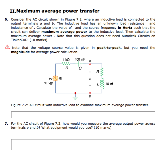 Solved II.Maximum average power transfer 6. Consider the AC | Chegg.com