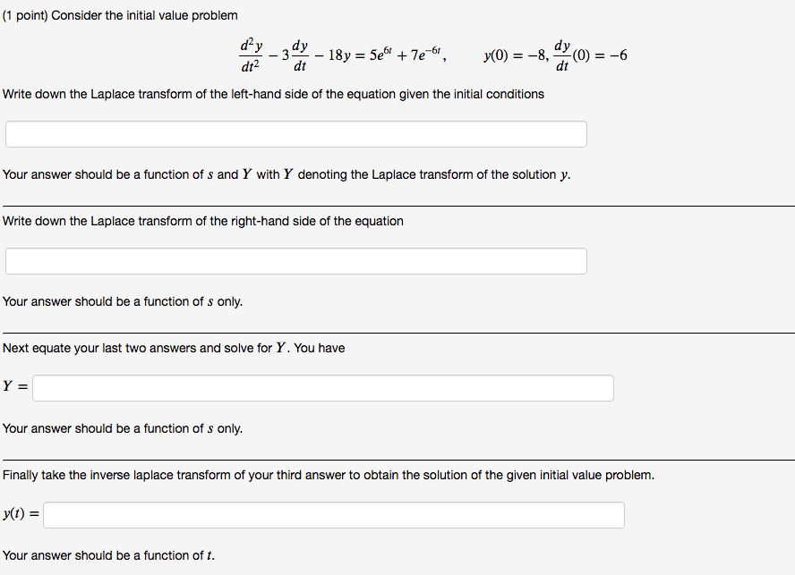 Solved (1 point) Consider the initial value problem dy dt2 - | Chegg.com