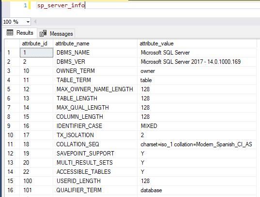 sp_server_info 100 % attribute_value Microsoft SQL | Chegg.com