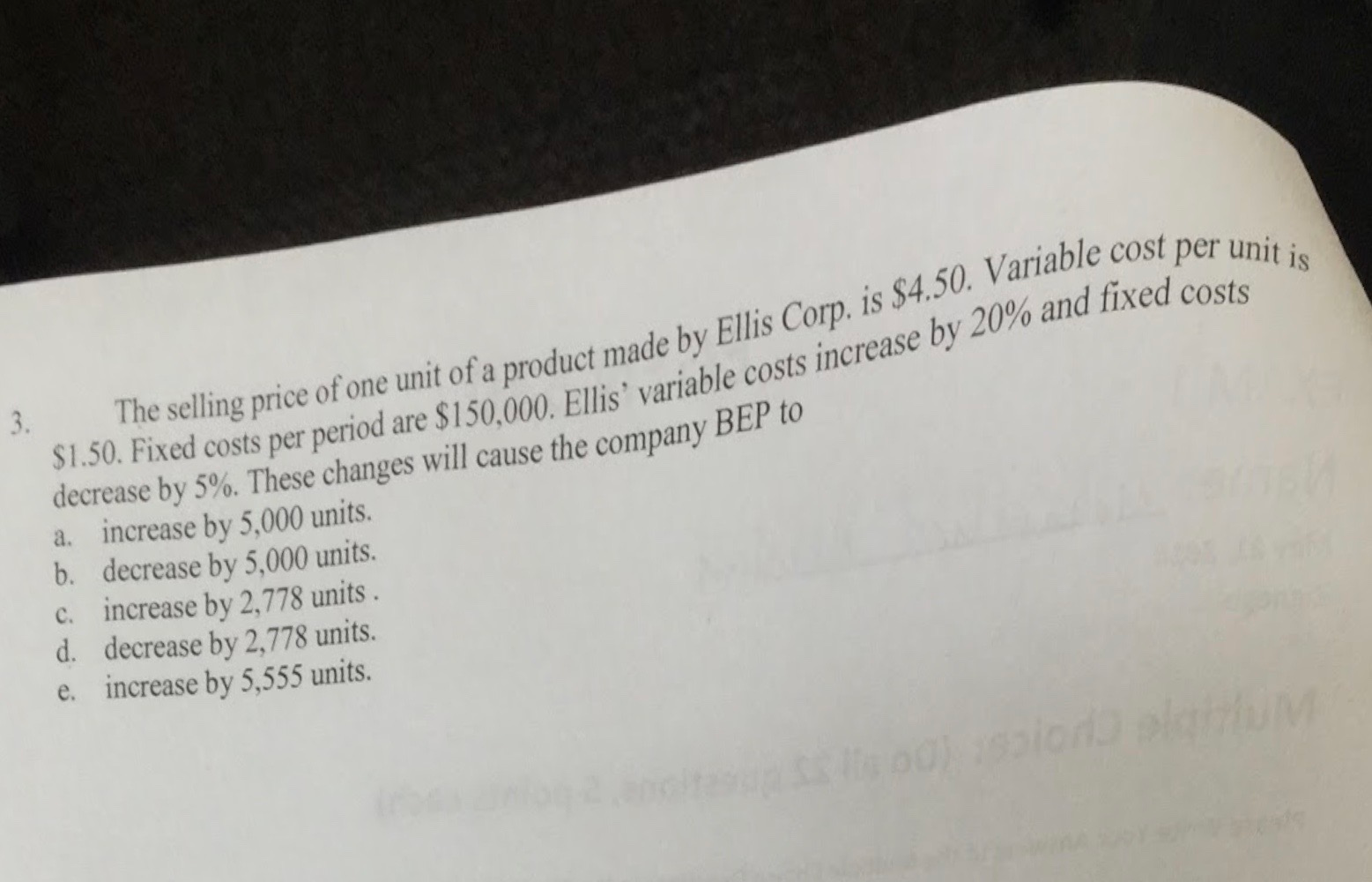 Solved riable cost per unit is od are $750,000. Ellis' | Chegg.com