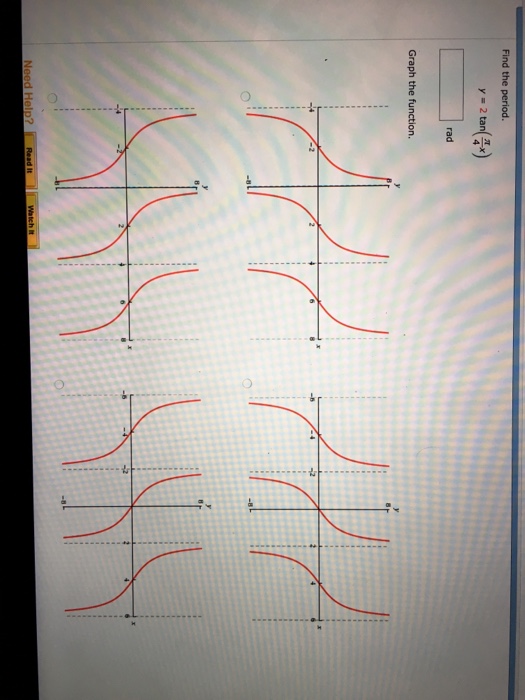 Solved Find the period. y = 2 tan(pi/4 x) rad Graph the | Chegg.com