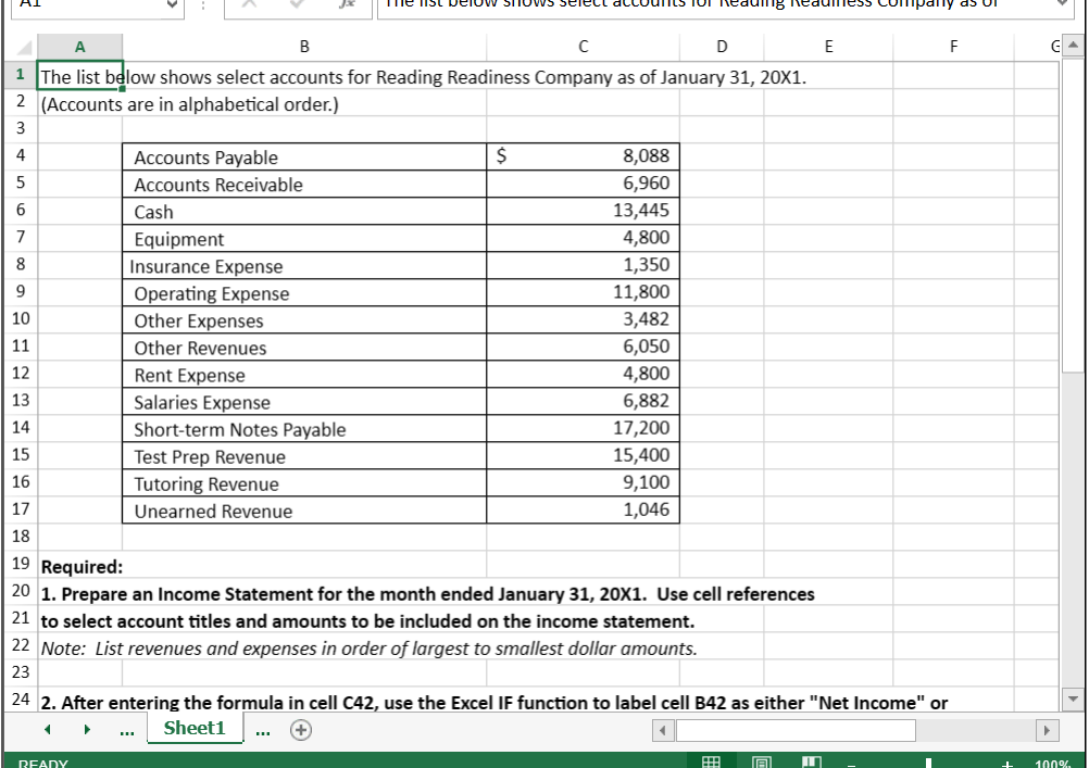 Solved Prepare an income statement from a list of accounts. | Chegg.com