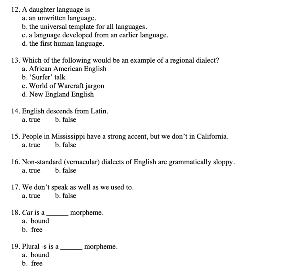 12. A daughter language is a. an unwritten language. | Chegg.com