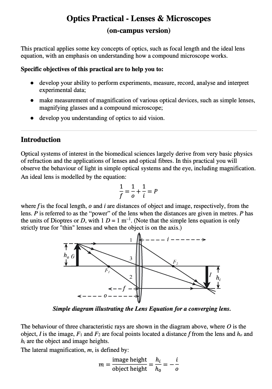 Solved Optics Practical - Lenses & Microscopes (on-campus | Chegg.com