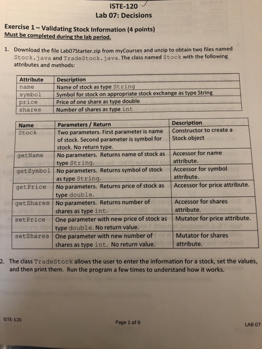 Solved ISTE-120 Lab 07: Decisions Exercise 1-Validating | Chegg.com