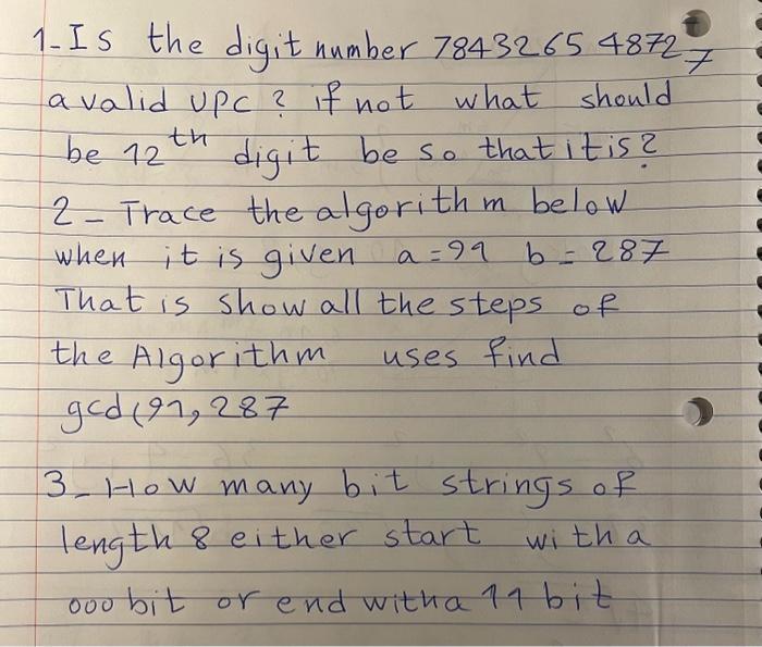 Solved 1-Is the digit number 784326548727 a valid UPC? If | Chegg.com
