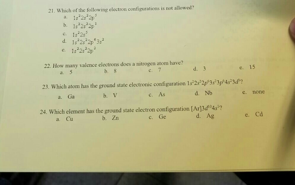 Solved 21 Which Of The Following Electron Configurations Is