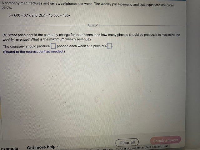 Solved A company manufactures and sells x cellphones per | Chegg.com