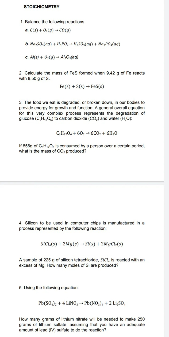 Solved 1. Balance the following reactions a. | Chegg.com
