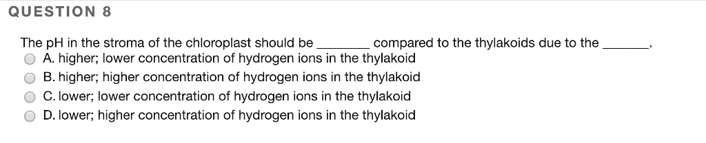 Solved QUESTION 8 The pH in the stroma of the chloroplast | Chegg.com